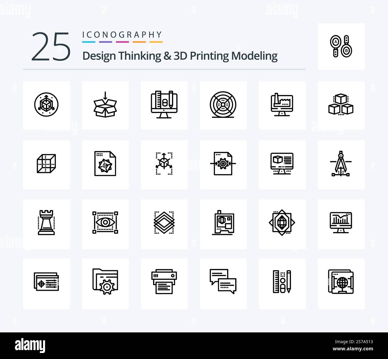 Design Thinking And D Printing Modeling 25 Line icon pack including ...