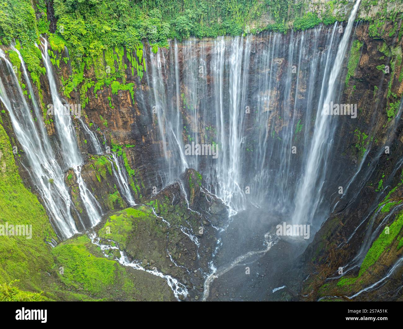 Amazing aerial view Many streams of water flow down in all directions ...