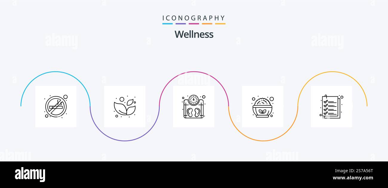 Wellness Line 5 Icon Pack Including list. check. scale. salad bowl ...