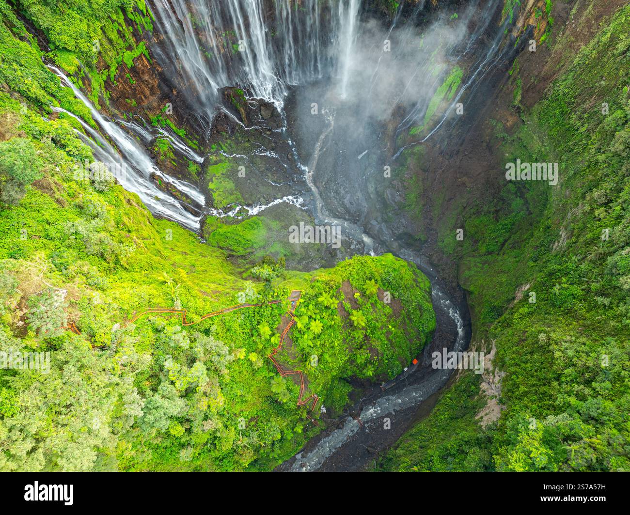 Amazing aerial view Many streams of water flow down in all directions ...