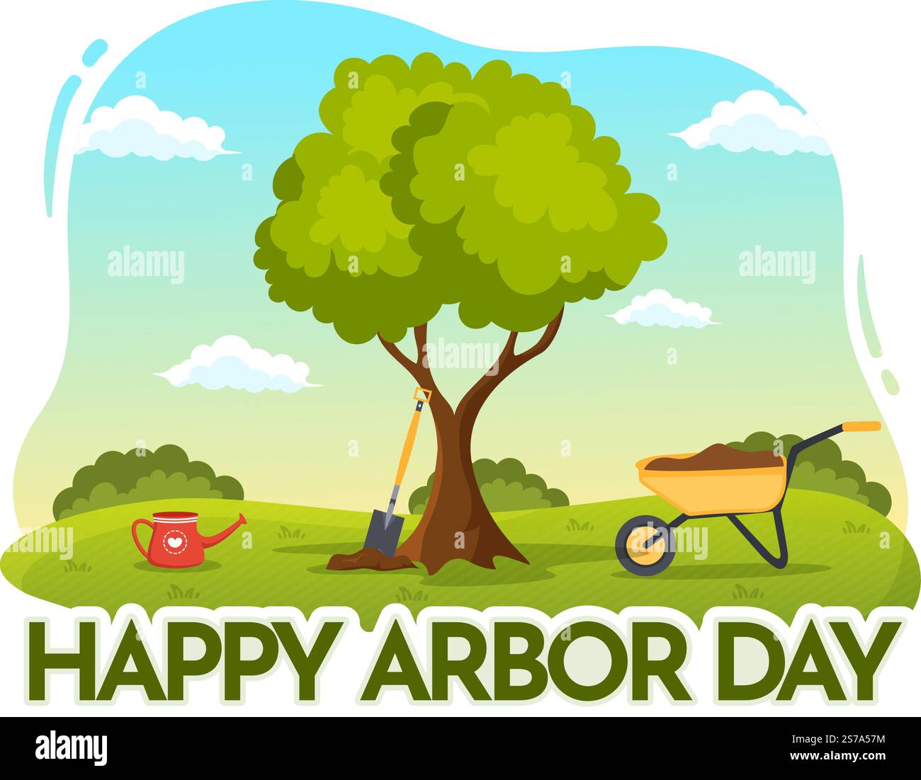 Happy Arbor Day on April 28 Illustration with Green Tree, Garden Tools ...