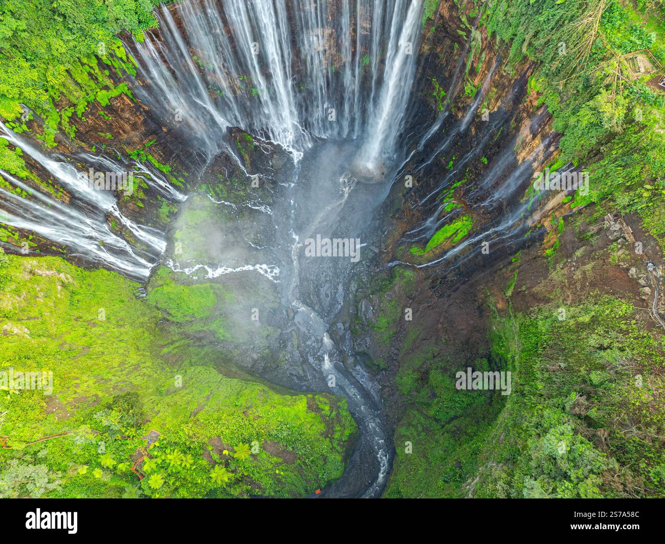 Aerial view Tumpak Sewu Waterfall The most beautiful in Indonesia. The ...