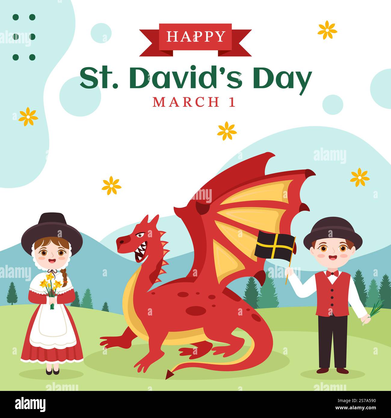 Happy St David’s Day Social Media Background Illustration Flat Cartoon ...