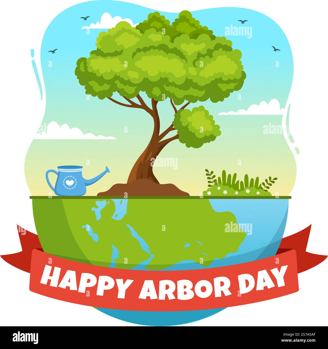 Happy Arbor Day on April 28 Illustration with Green Tree, Garden Tools ...