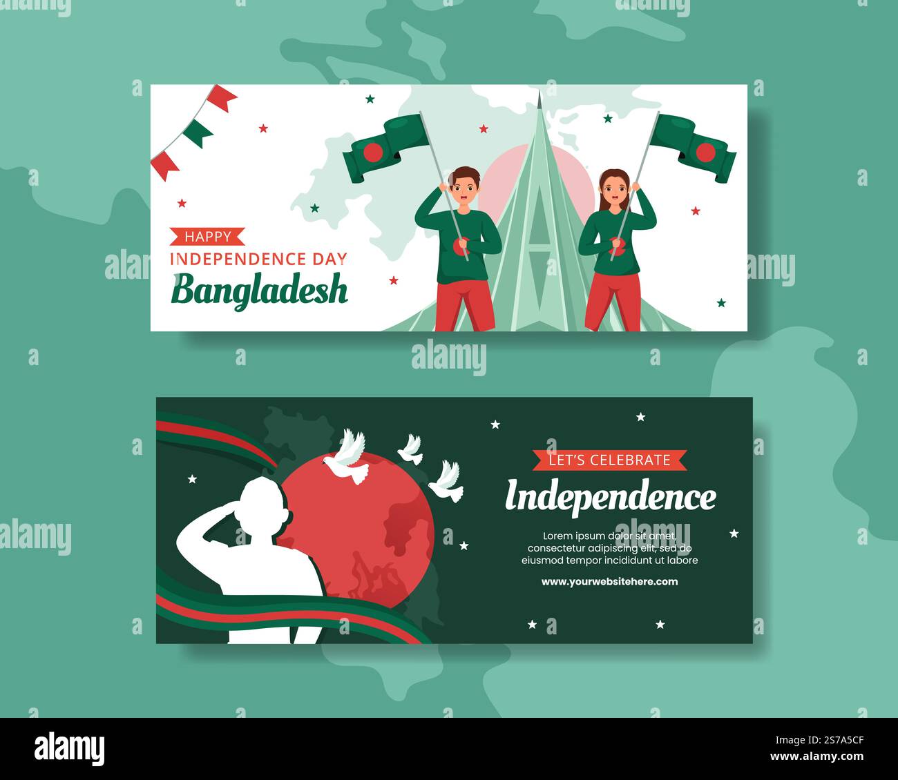 Happy Independence Bangladesh Day Horizontal Banner Flat Cartoon Hand ...