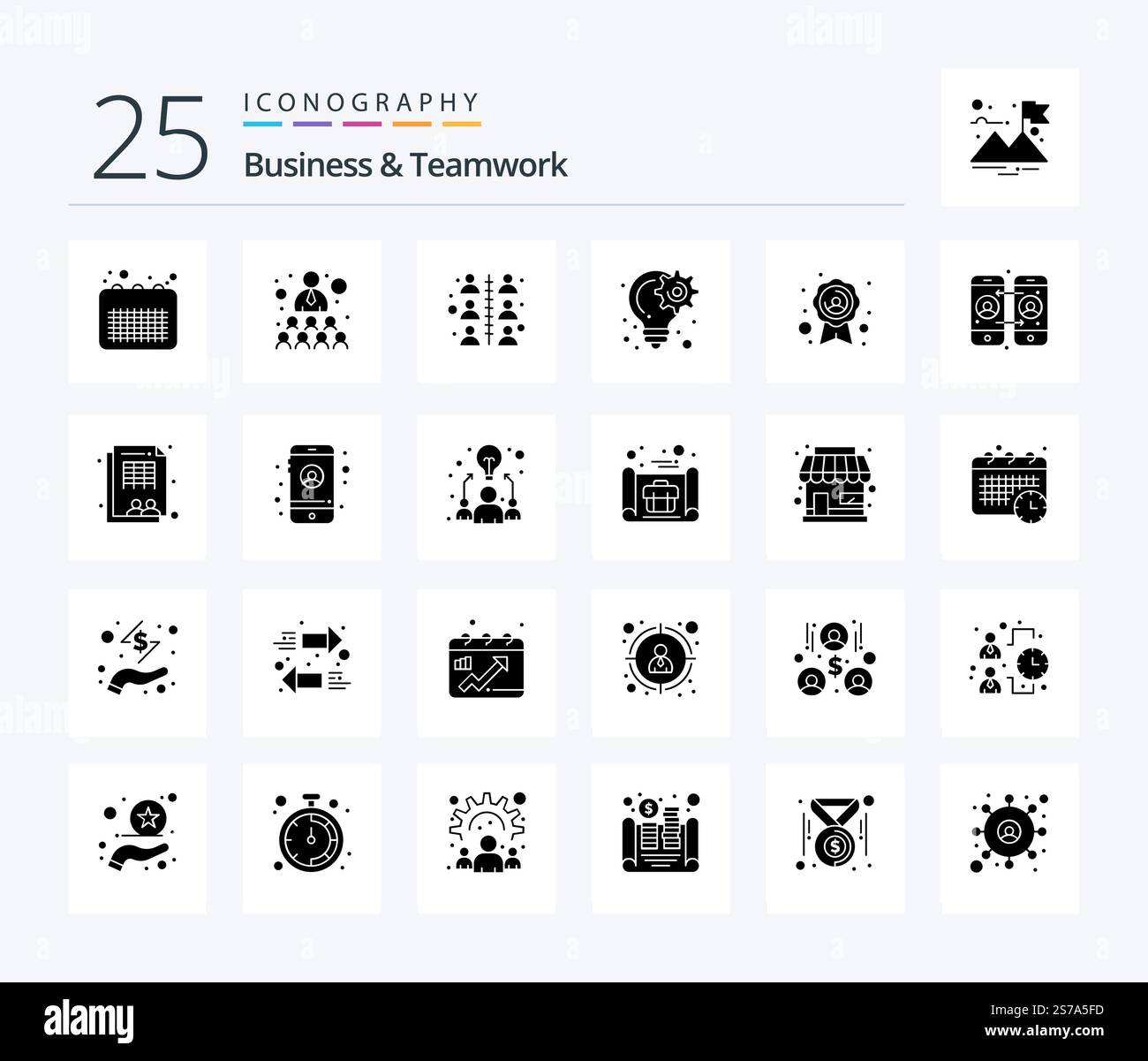 Business And Teamwork 25 Solid Glyph icon pack including call forwarding. quality badge. work ...