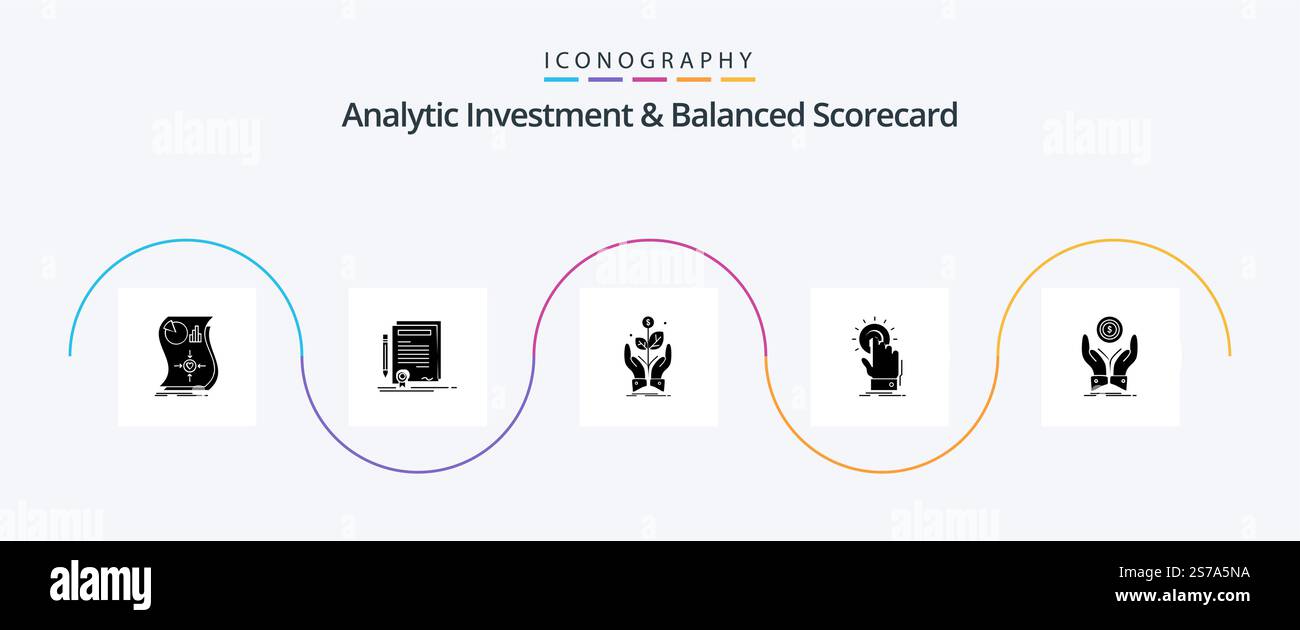 Analytic Investment And Balanced Scorecard Glyph 5 Icon Pack Including hand. touch. degree. rise ...