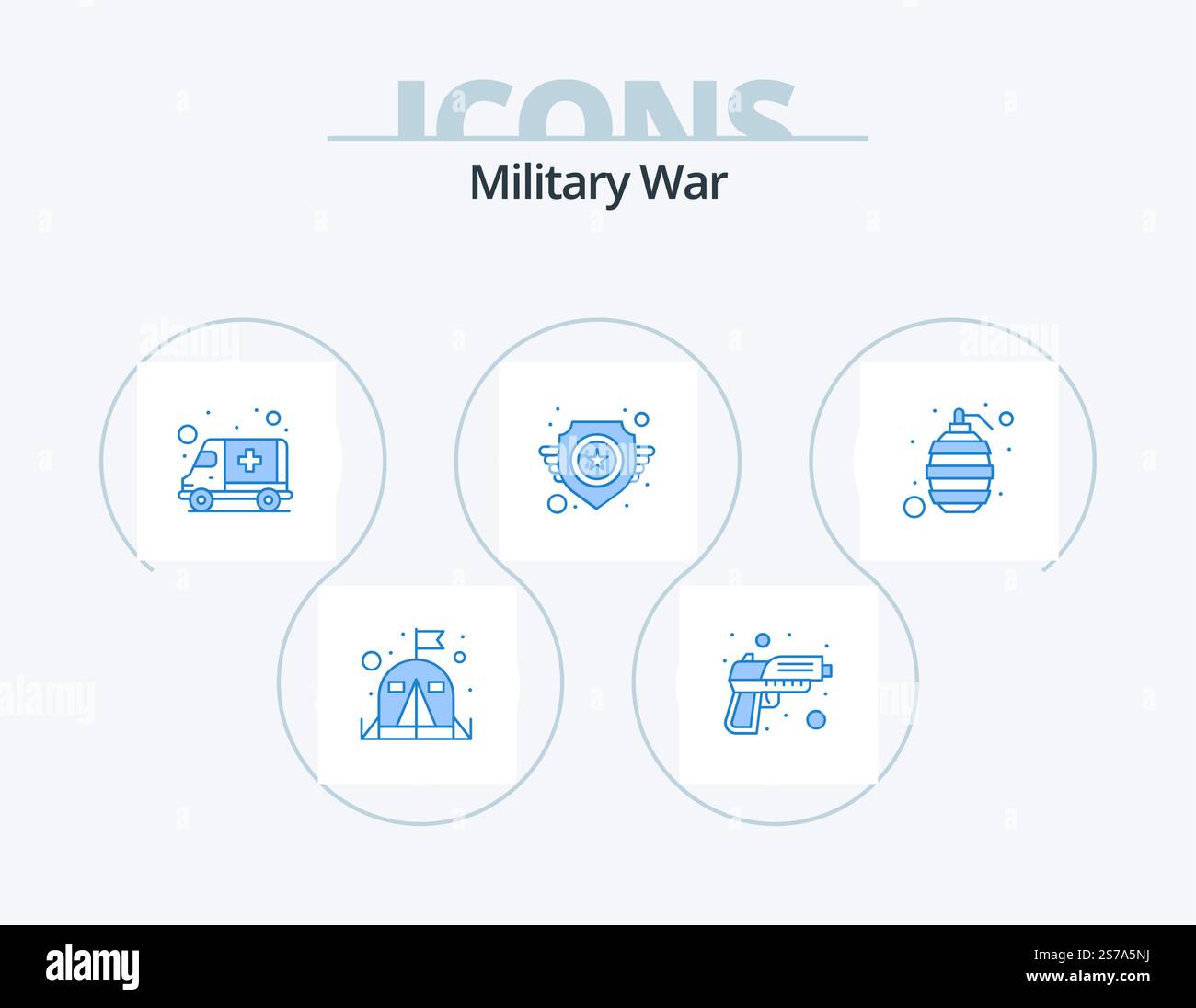 Military War Blue Icon Pack 5 Icon Design. weapon. shield. ambulance ...