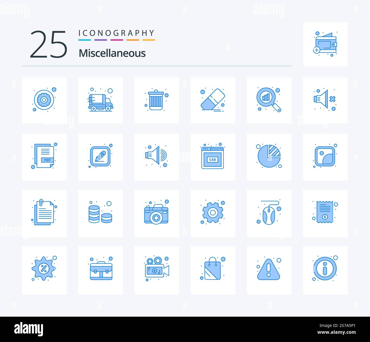 Miscellaneous 25 Blue Color icon pack including magnifier. remover ...