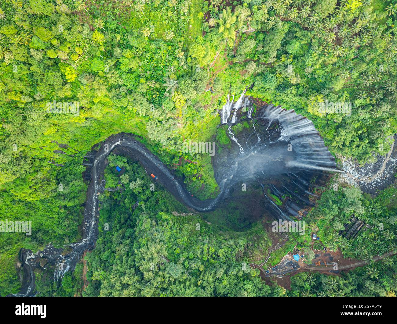 Aerial view Tumpak Sewu Waterfall The most beautiful in Indonesia. The ...