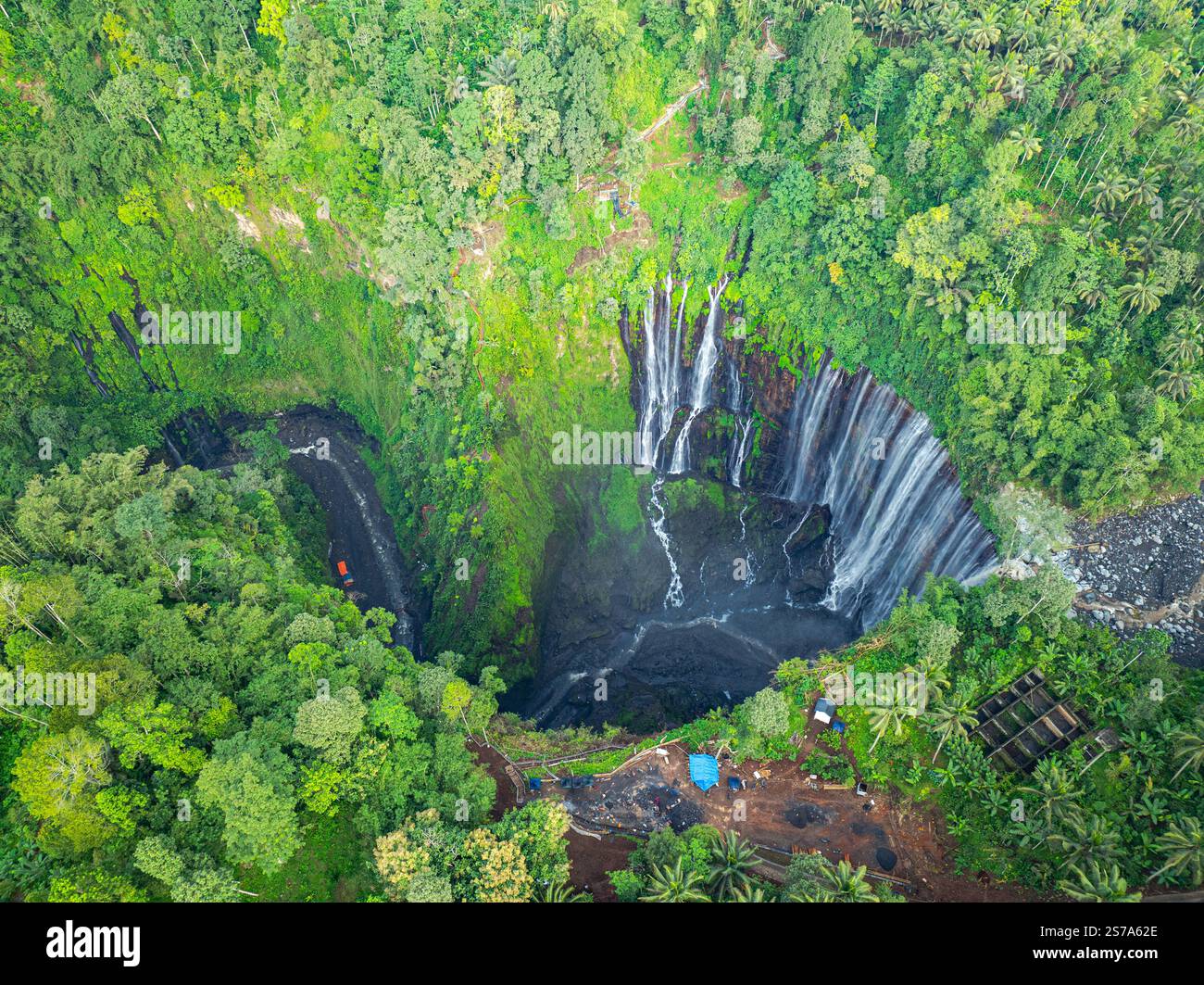 Aerial view Tumpak Sewu Waterfall The most beautiful in Indonesia. The ...