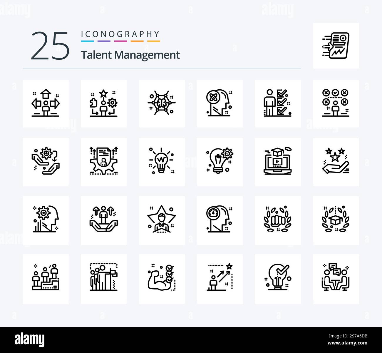Talent Management 25 Line icon pack including processing. user. star ...