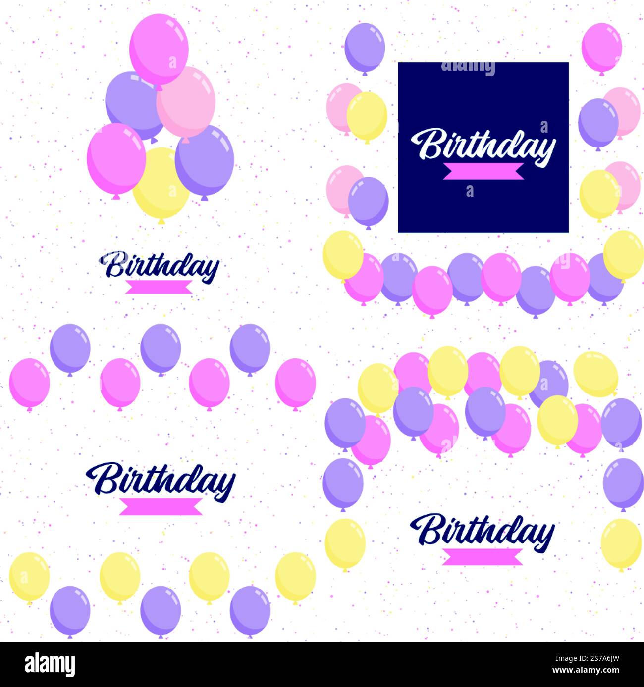 Birthday banner with frame and hand-drawn cartoon watercolor balloons ...