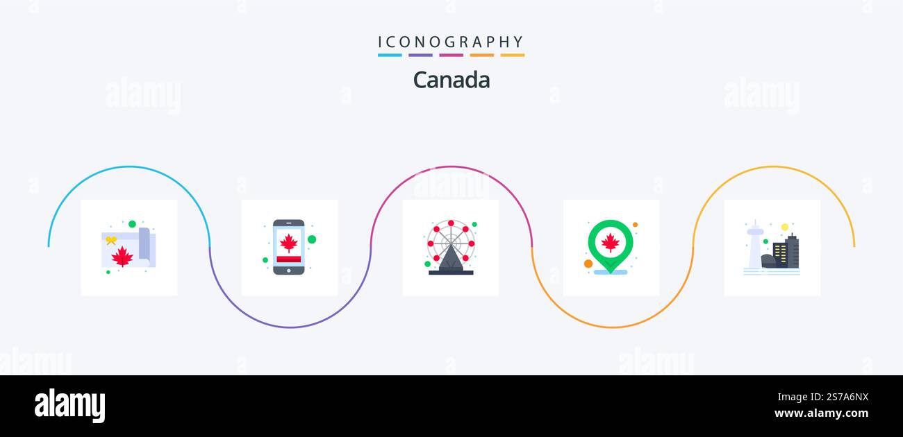 Canada Flat 5 Icon Pack Including cn tower. map. canada. location ...