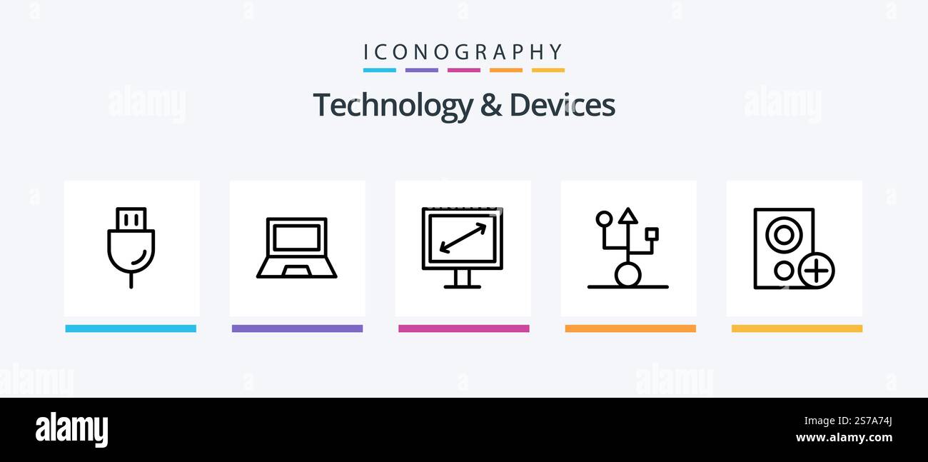 Devices Line 5 Icon Pack Including technology. plug. computers. electronics. speaker. Creative ...