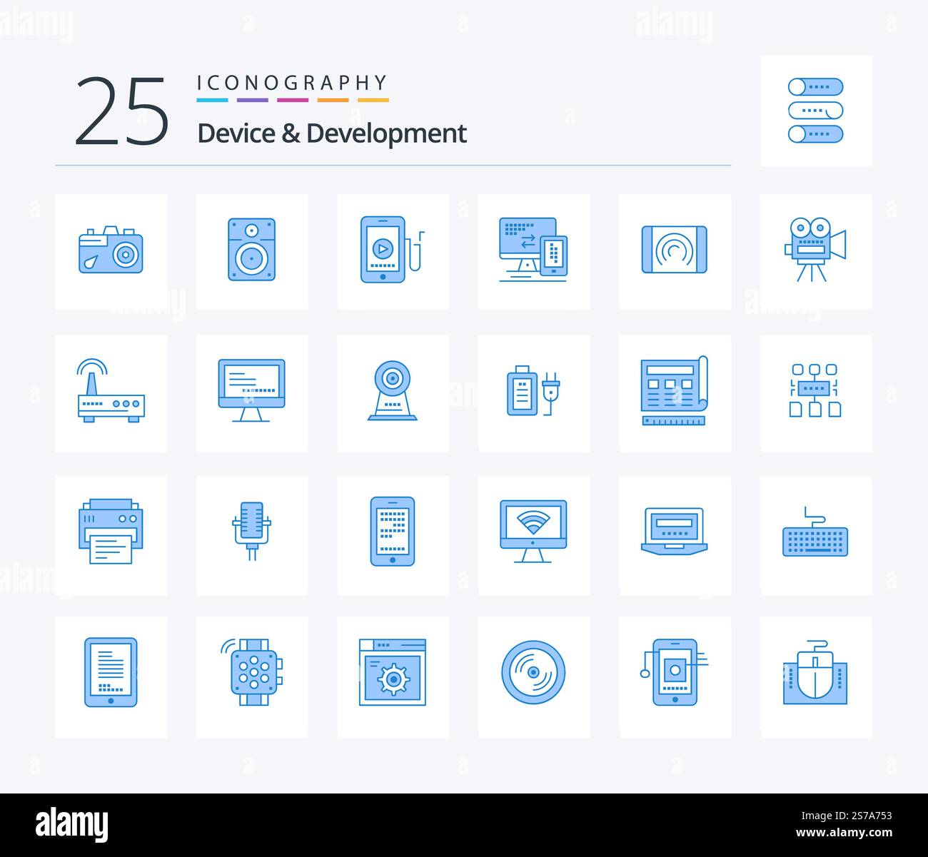 Device And Development 25 Blue Color icon pack including user. cell. music. mobile. computer ...