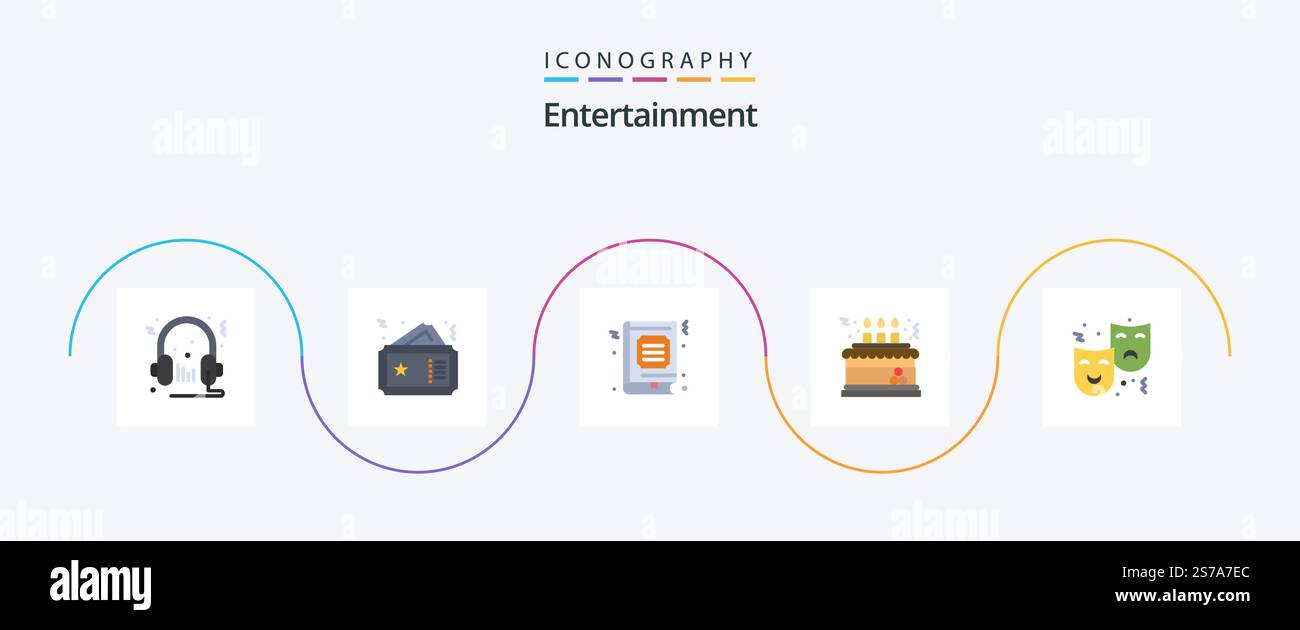 Entertainment Flat 5 Icon Pack Including celebration. birthday. cinema ...