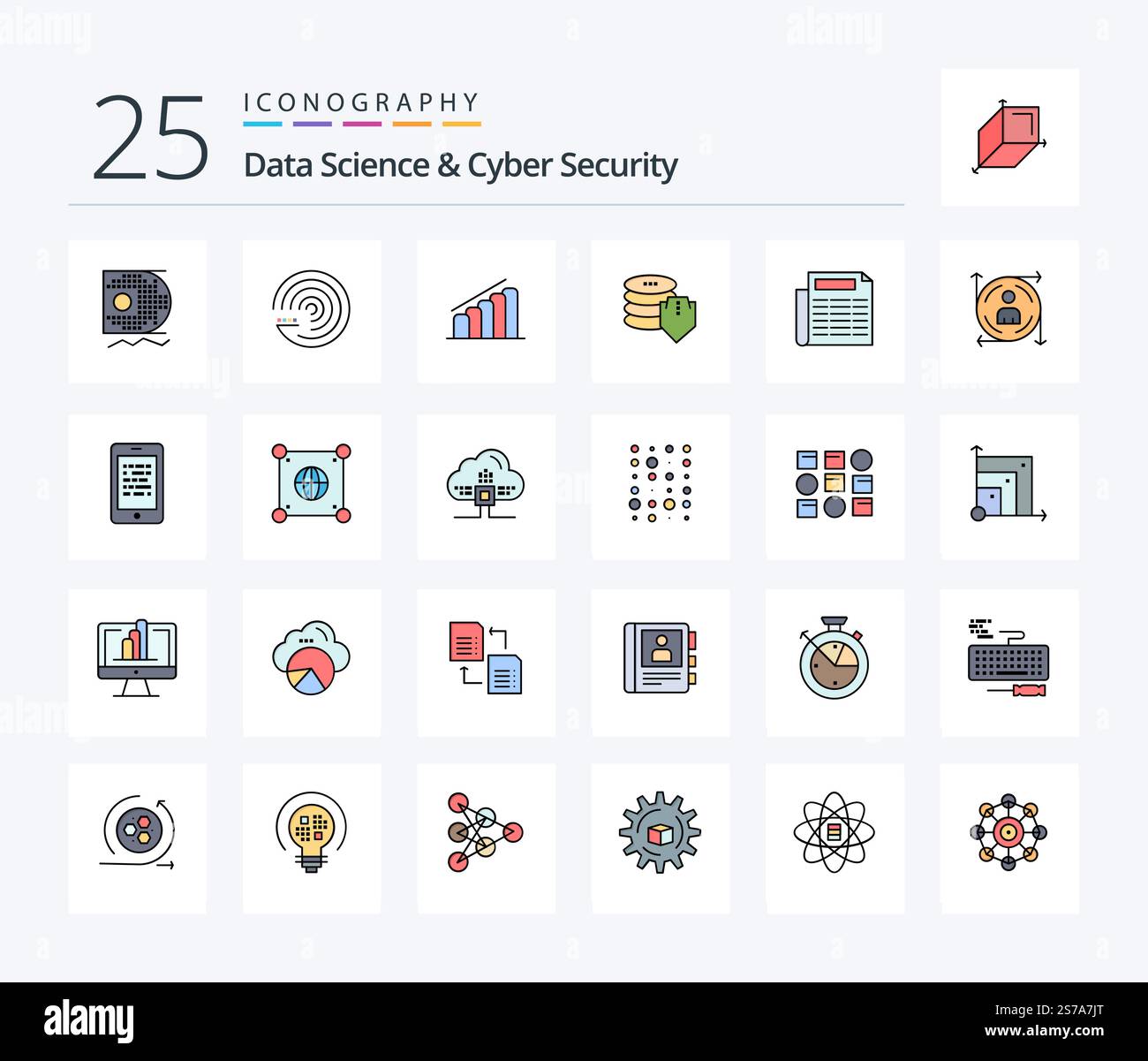 Data Science And Cyber Security 25 Line Filled icon pack including ...