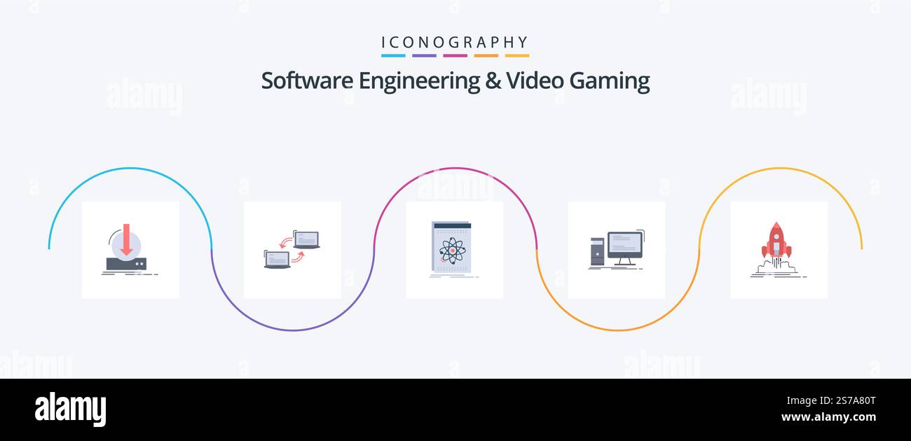 Software Engineering And Video Gaming Flat 5 Icon Pack Including gaming. computer. network ...