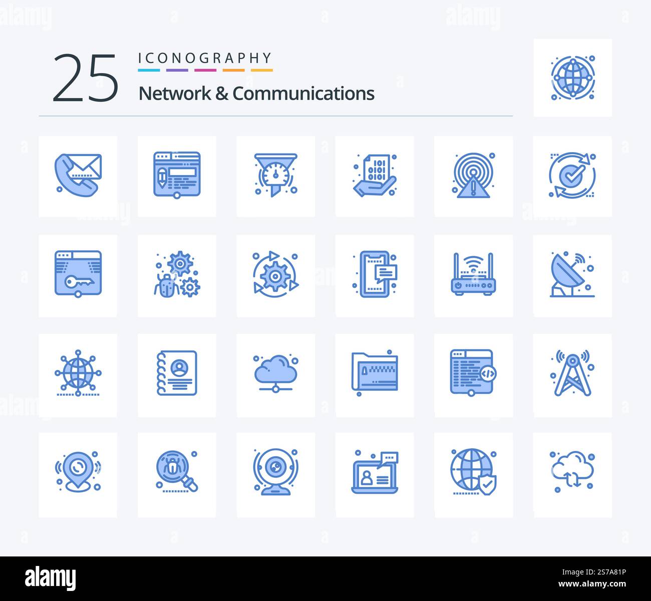 Network And Communications 25 Blue Color icon pack including share ...