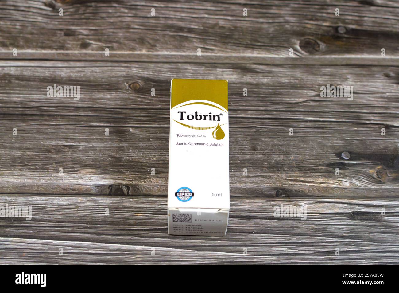 Cairo, Egypt, January 11 2025: Tobrin eye drops 5 ml Tobramycin sterile ...