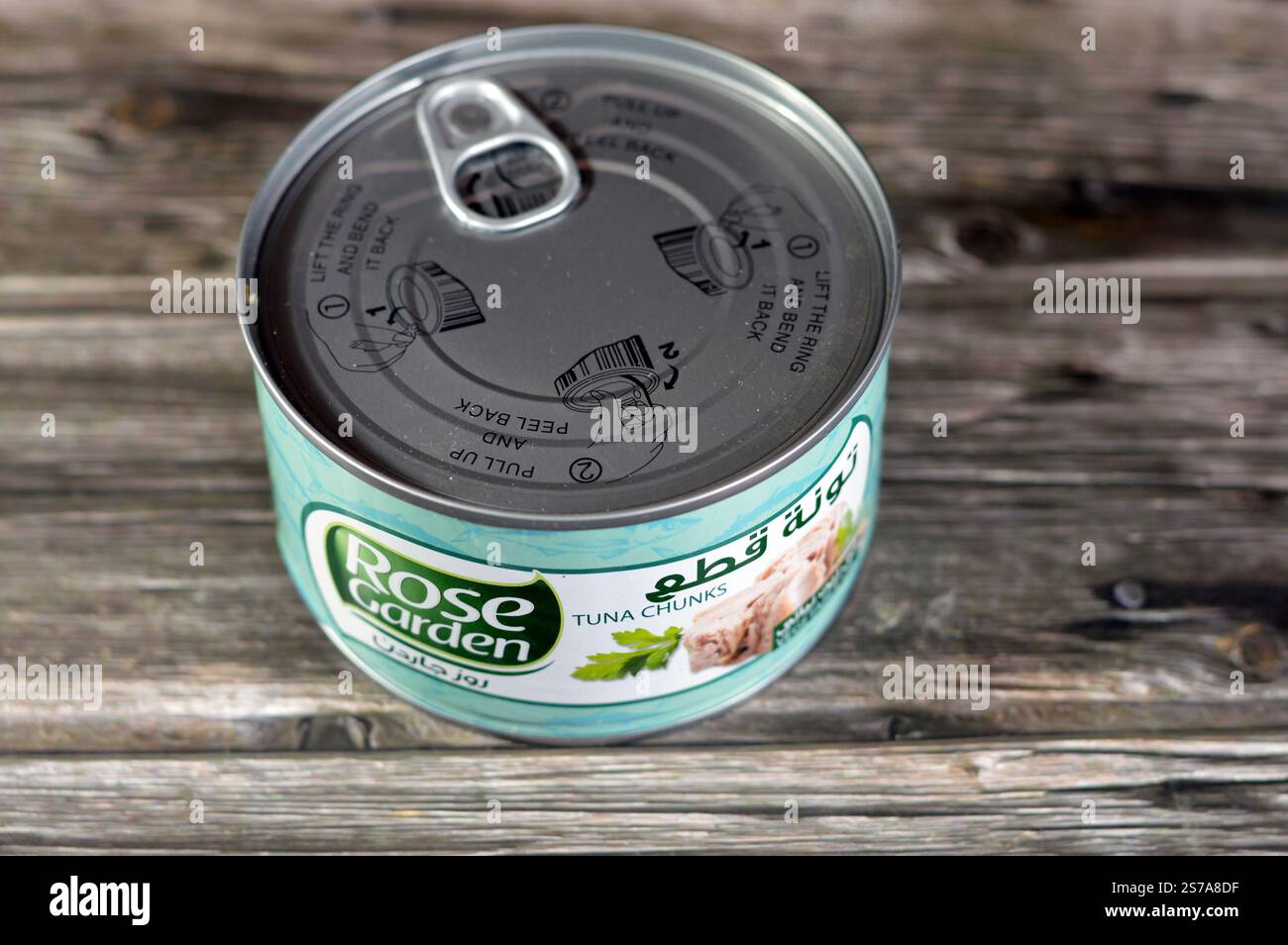 Cairo, Egypt January 2 2025: Rose Garden Tuna Chunks in vegetable oil ...