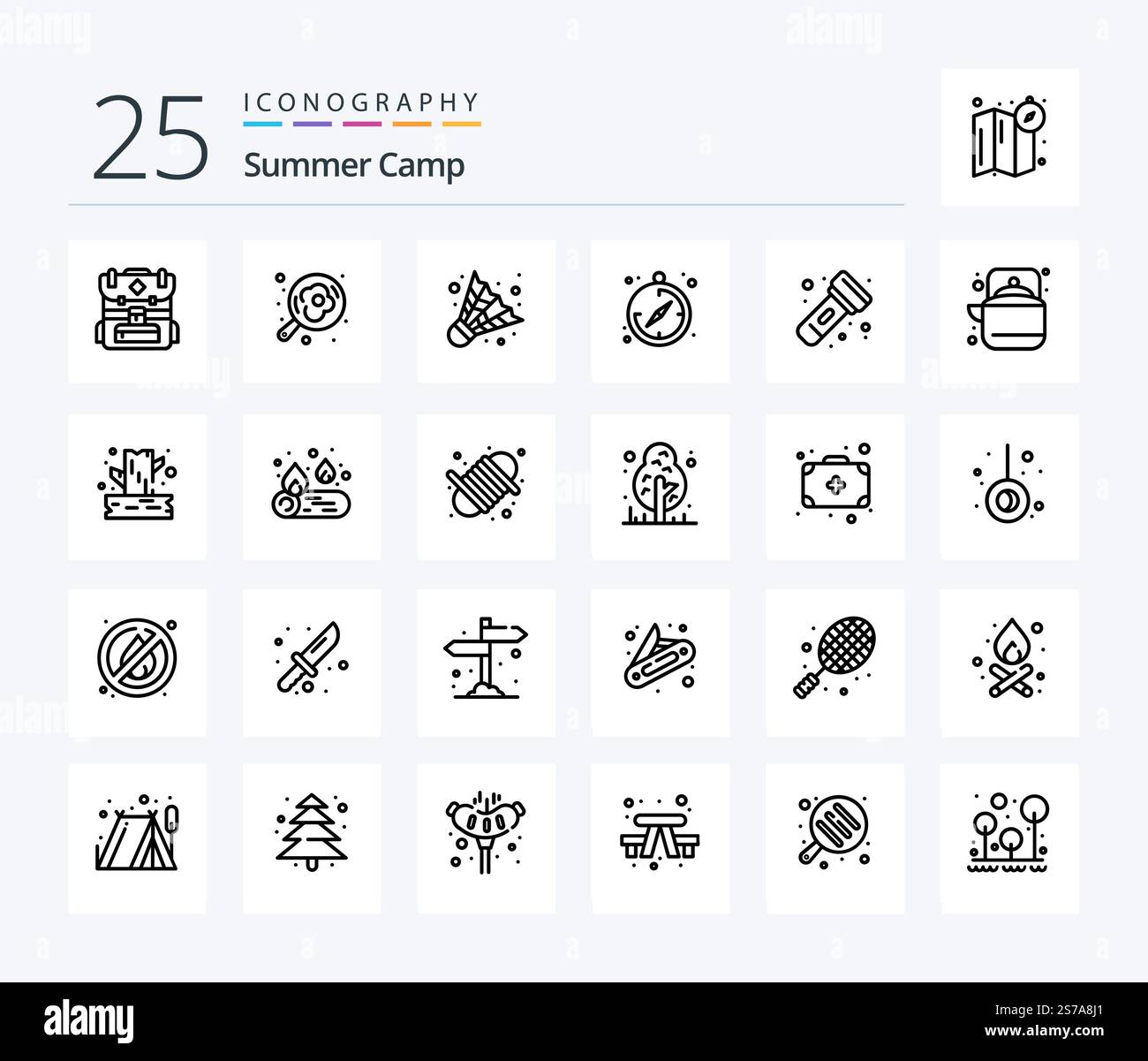 Summer Camp 25 Line icon pack including camping. light. camping ...