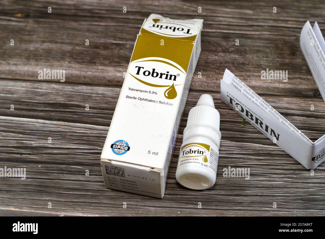 Cairo, Egypt, January 11 2025: Tobrin eye drops 5 ml Tobramycin sterile ...