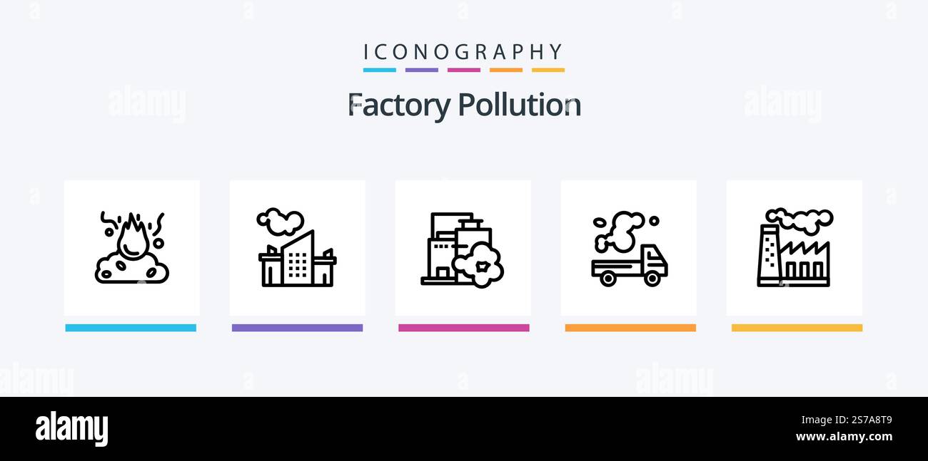 Factory Pollution Line 5 Icon Pack Including landscape. factory. damage ...