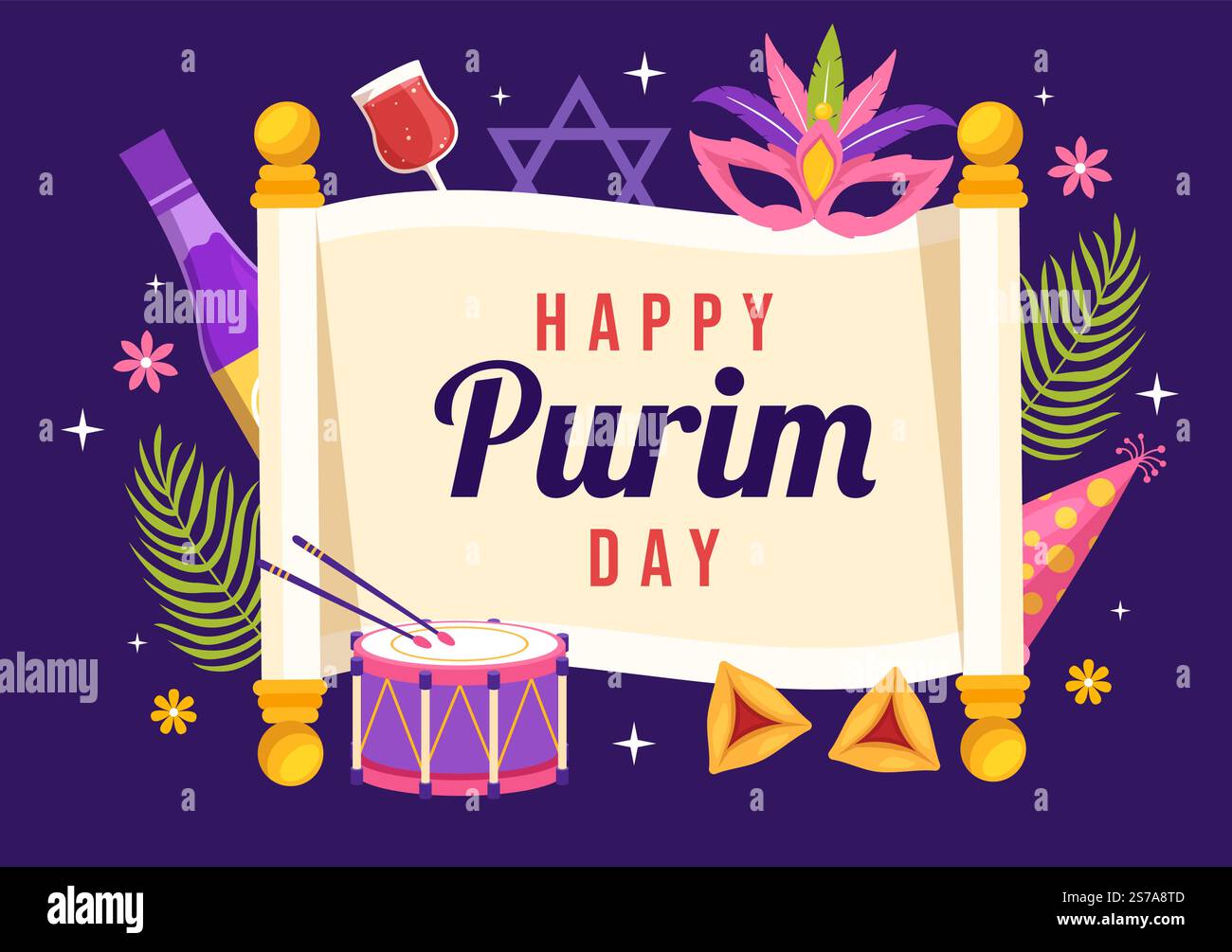 Happy Purim Illustration with Carnival Masks, Jewish Holiday and ...