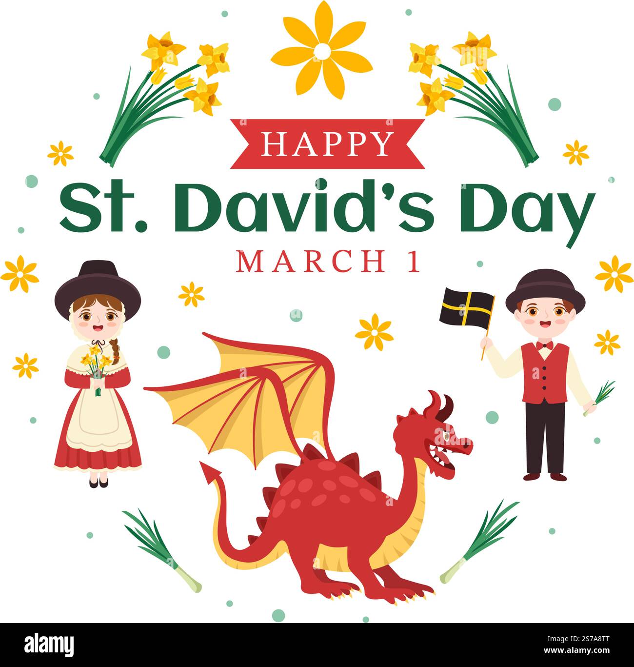 Happy St David’s Day on March 1 Illustration with Kids Welsh Dress ...