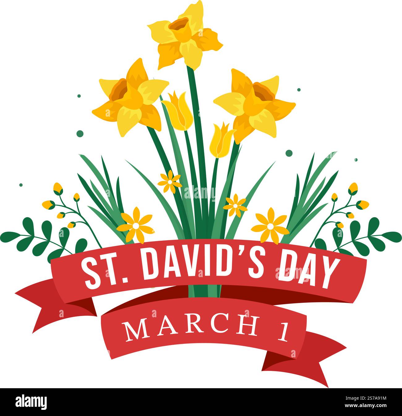 Happy St David’s Day on March 1 Illustration with Welsh Dragons and ...