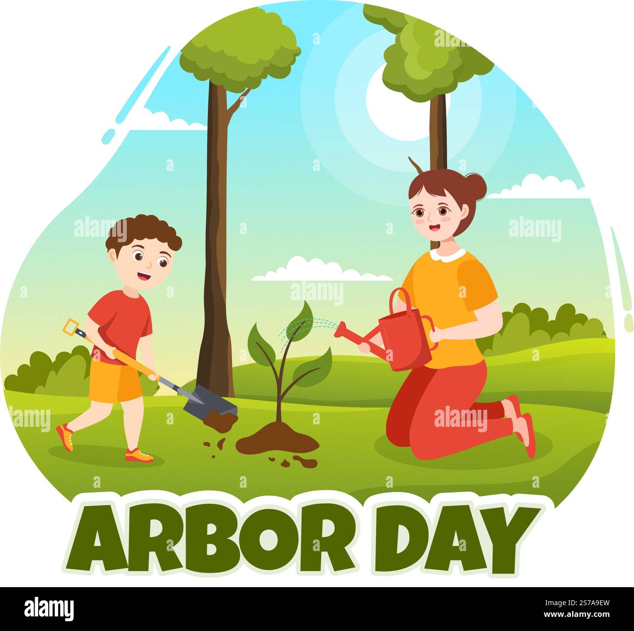 Happy Arbor Day on April 28 Illustration with Kids Planting a Tree and ...