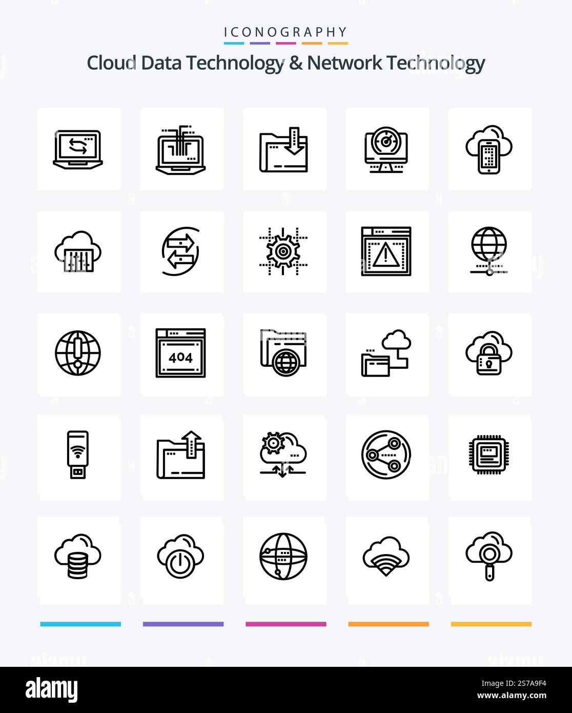 Creative Cloud Data Technology And Network Technology 25 OutLine icon pack Such As connection ...