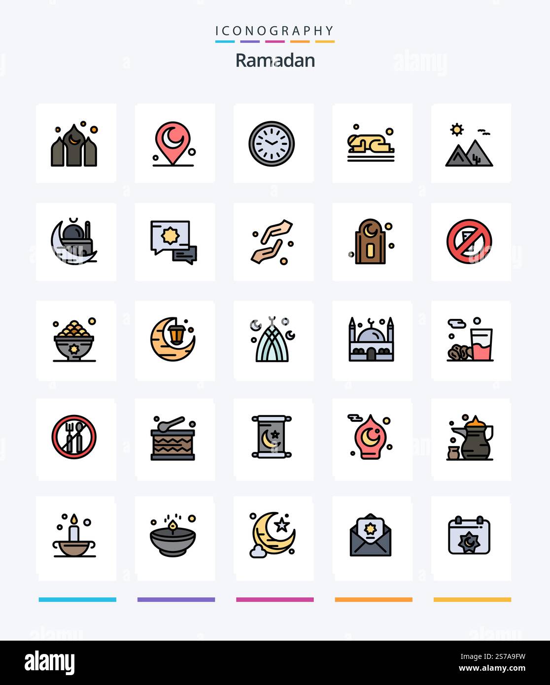 Creative Ramadan 25 Line FIlled icon pack Such As arabia. prayer ...