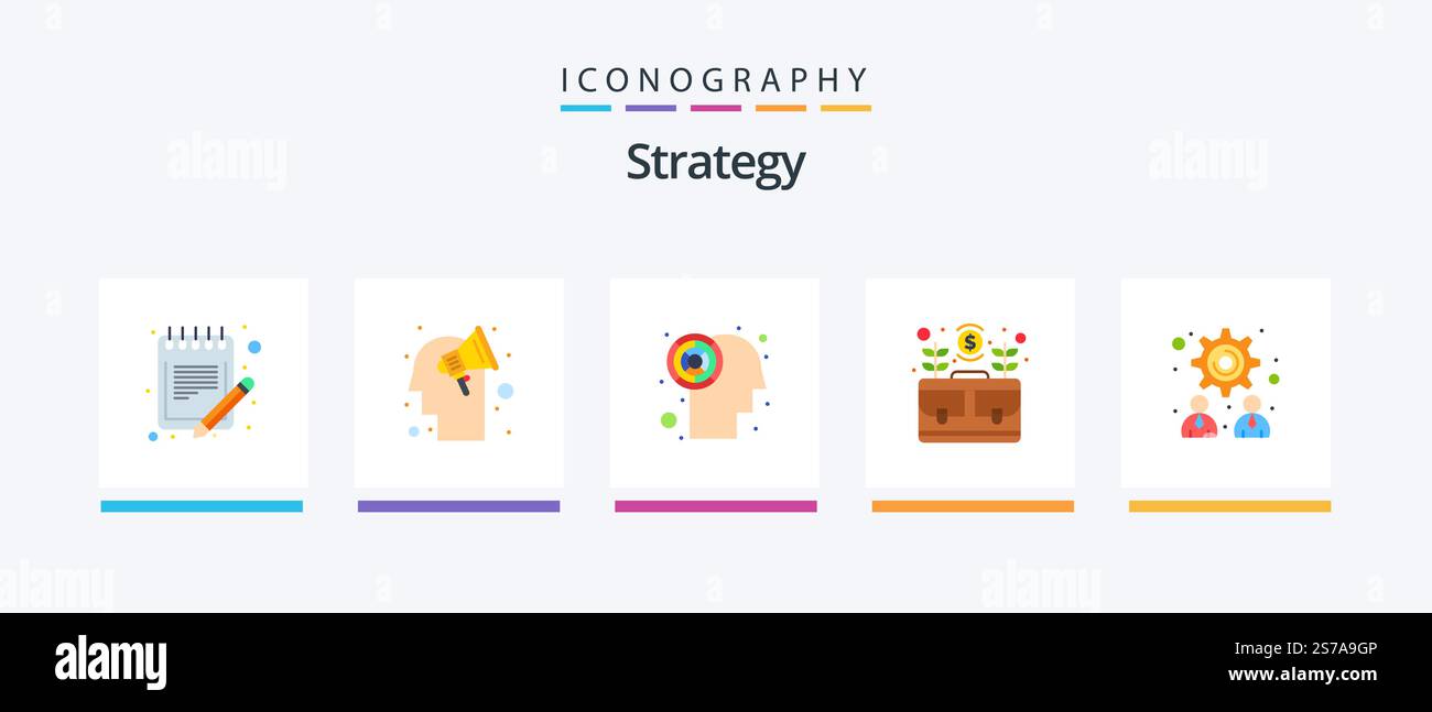 Strategy Flat 5 Icon Pack Including grow. case. brain storming ...