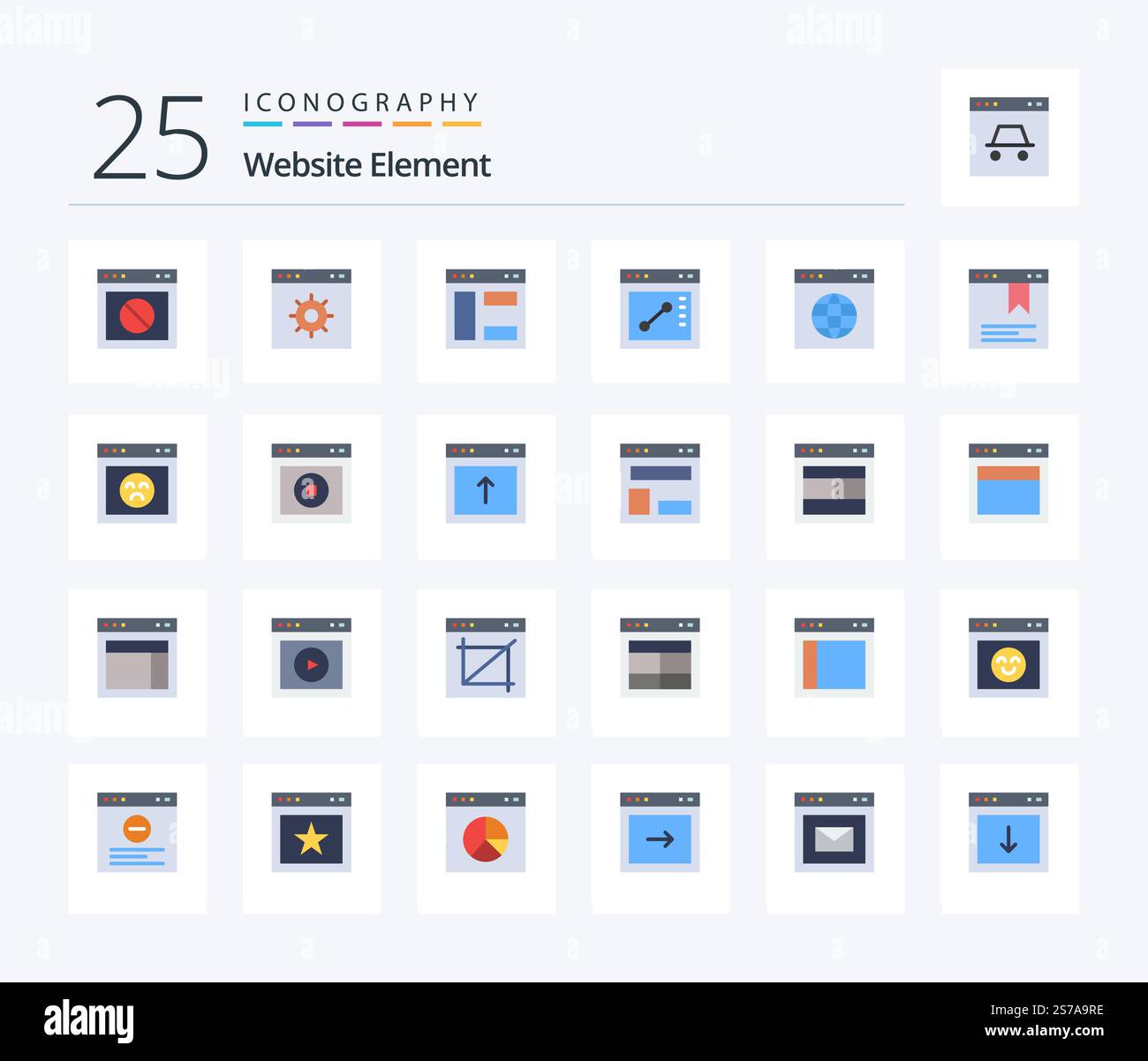 Website Element 25 Flat Color icon pack including page. website ...