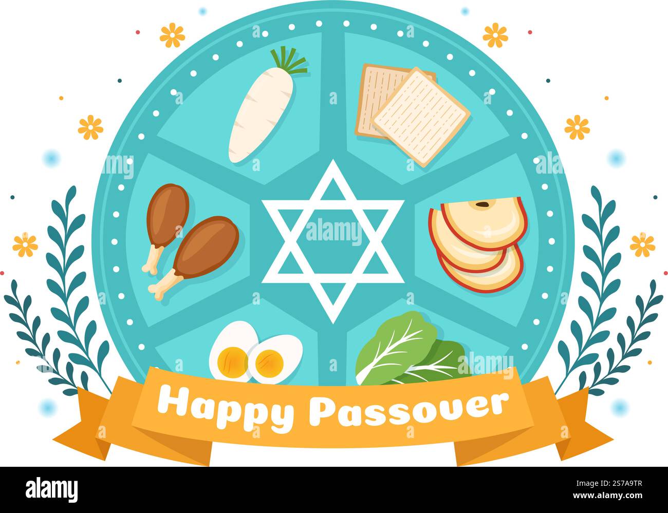 Happy Passover Illustration with Wine, Matzah and Pesach Jewish Holiday ...