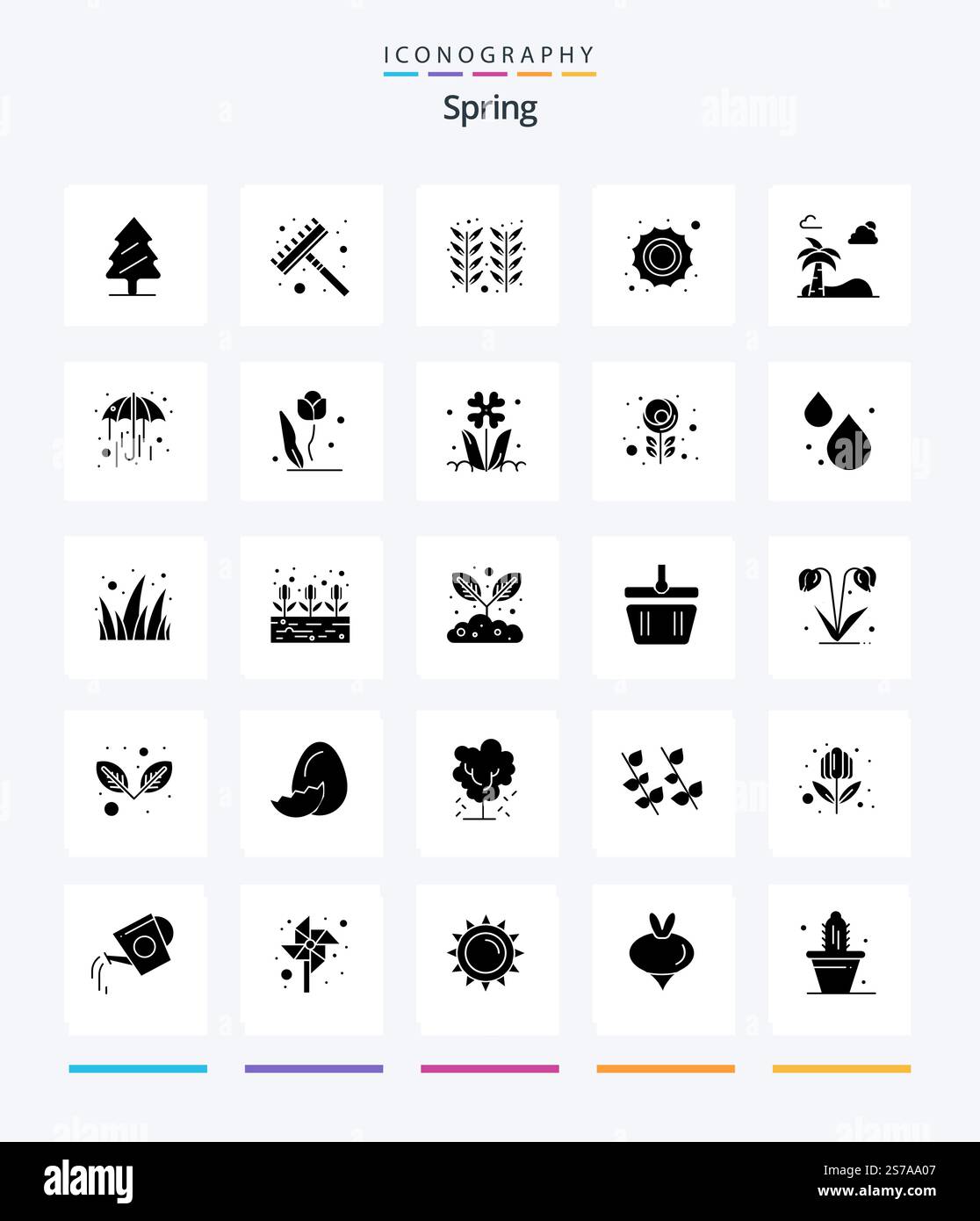 Creative Spring 25 Glyph Solid Black icon pack Such As tree. beach. ear. daytime. sunny Stock ...