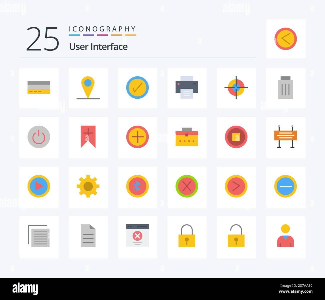 User Interface 25 Flat Color icon pack including target. user. interface. line. basic Stock ...