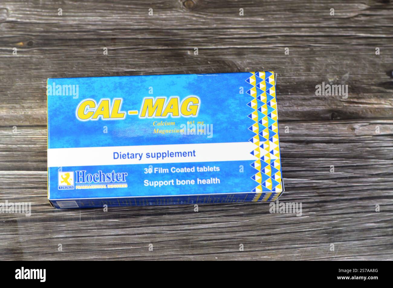 Cairo, Egypt, January 2 2025: CAL-MAG tablets by Hochster, Used to treat vitamin deficiencies ...