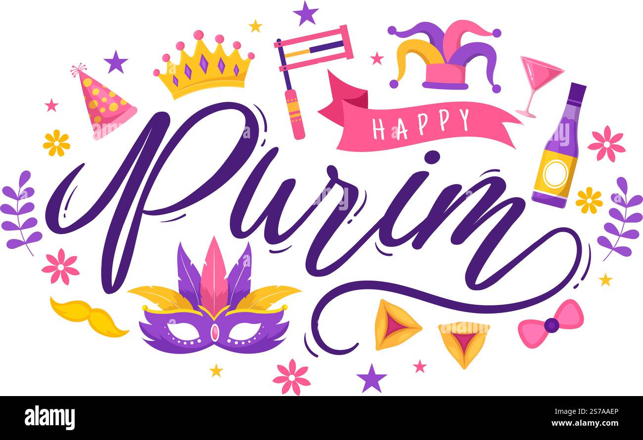 Happy Purim Illustration with Carnival Masks, Jewish Holiday and ...