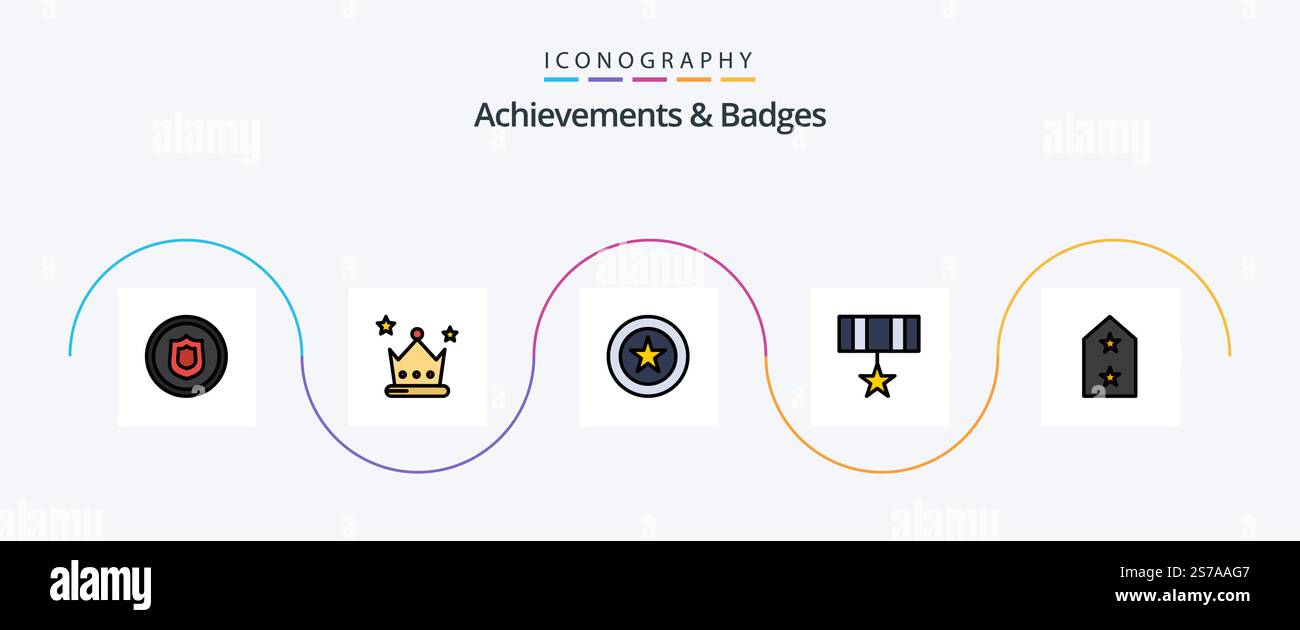 Achievements and Badges Line Filled Flat 5 Icon Pack Including badge ...
