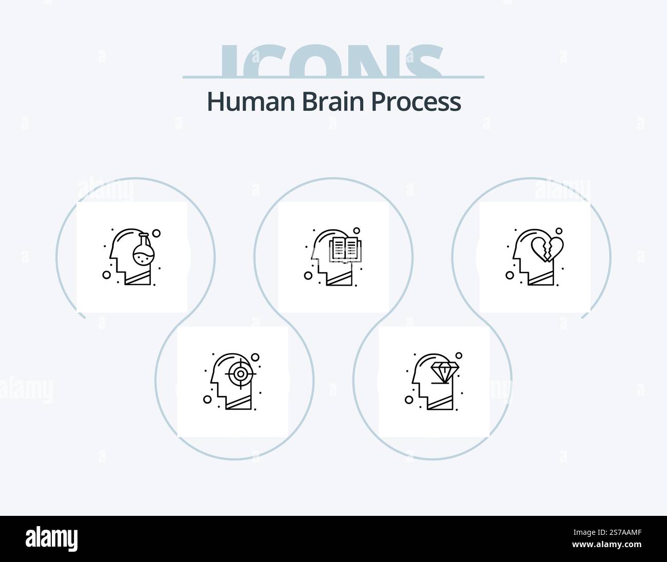Human Brain Process Line Icon Pack 5 Icon Design. map. head. mind. mind ...