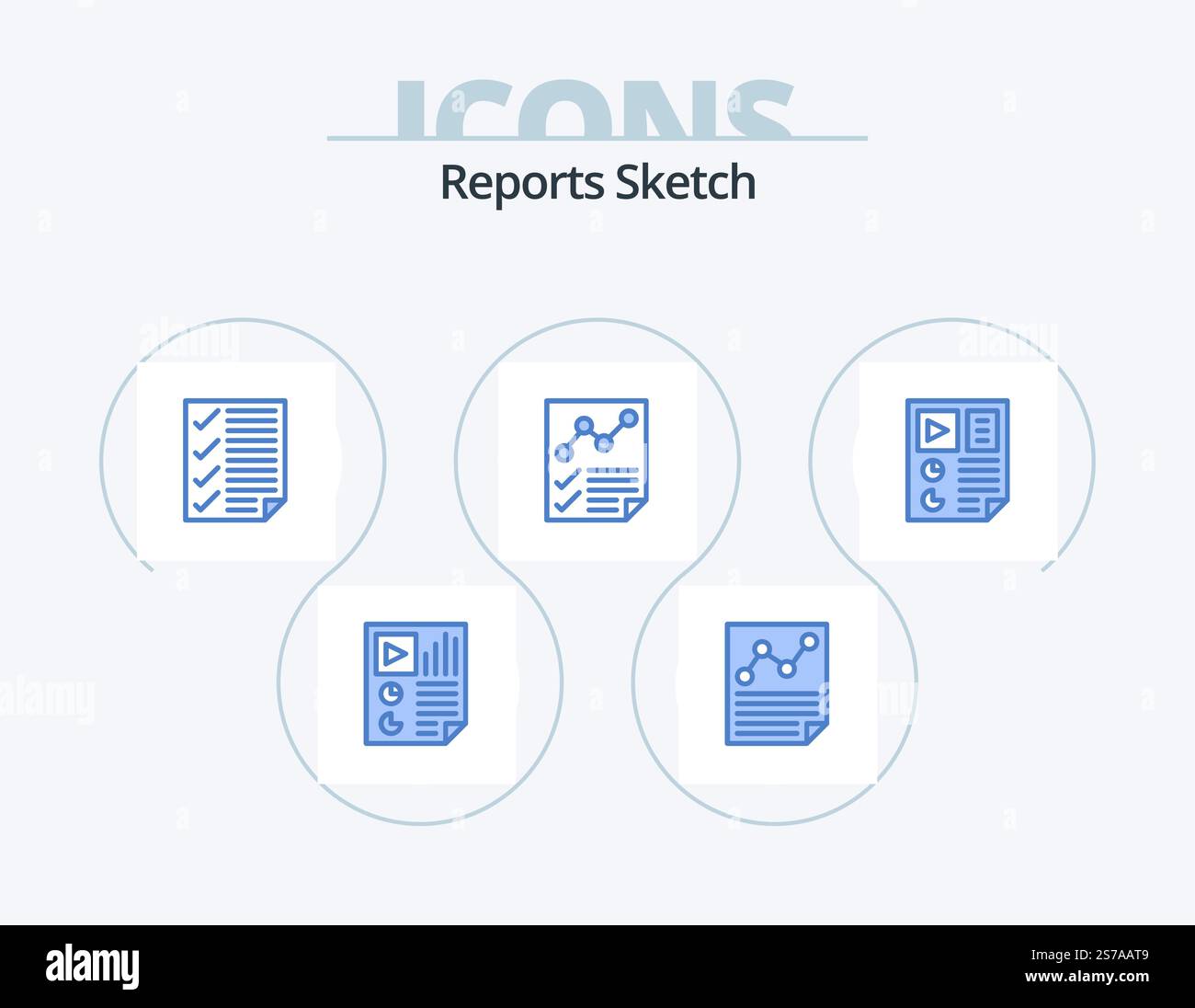 Reports Sketch Blue Icon Pack 5 Icon Design. document. analytics. page ...
