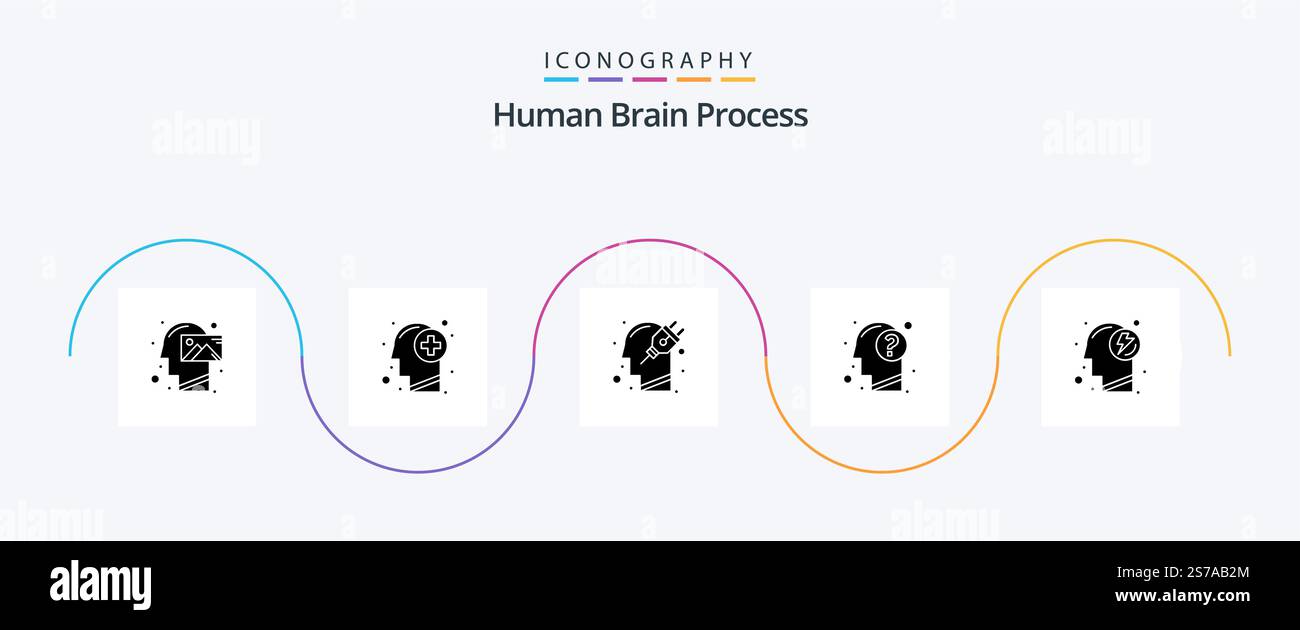 Human Brain Process Glyph 5 Icon Pack Including head. answer. mind ...