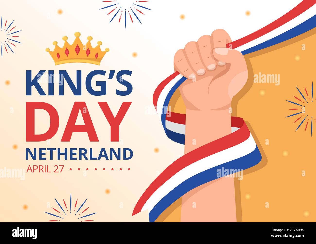 Happy Kings Netherlands Day Illustration with Waving Flags and King ...