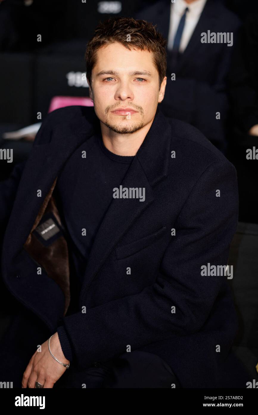 Milan, Italy. 18th Jan, 2025. Toby Wallace poses before the Emporio Armani fashion show during ...