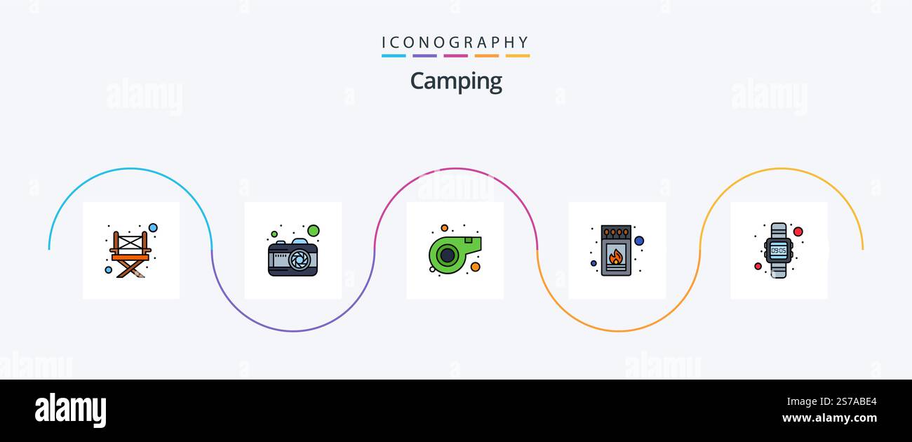 Camping Line Filled Flat 5 Icon Pack Including . watch. whistle. time ...