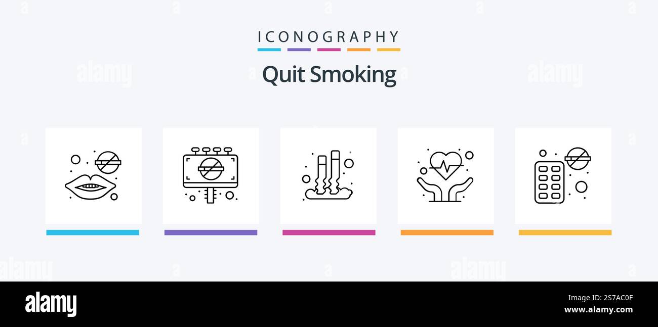 Quit Smoking Line 5 Icon Pack Including pipe. transport. cigarette. car ...